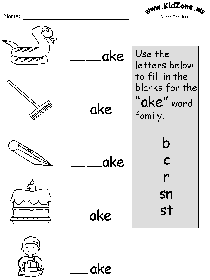 Free Printable Word Family Worksheets